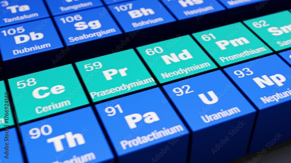 17 rare earth elements in the periodic table of elements in English ...