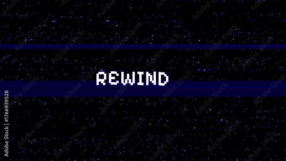 Rewind sign, arrows marks, VHS noise texture. Static noise, glitch ...