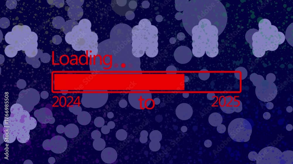 Red Loading Bar from 2024 to 2025 with Bubbles and Star Shapes on Dark ...