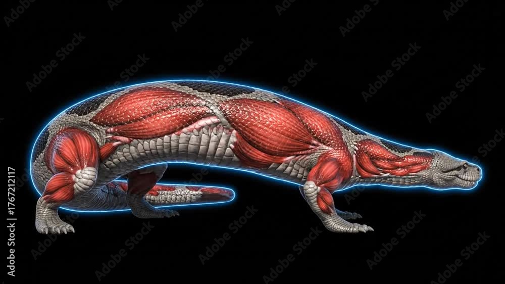 Seamless Loop Animation of Extinct Reptilian Paleosaurus Muscle ...