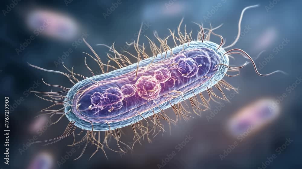 BACTERIAL FLAGELLA MICROSCOPIC STRUCTURE IN MOTION, SPIRAL TAIL USED ...