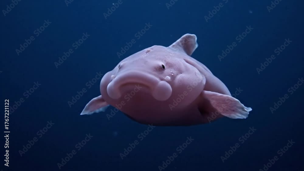 Blobfish Facing Camera Against Dark Blue Backdrop in Slow Motion Loop ...