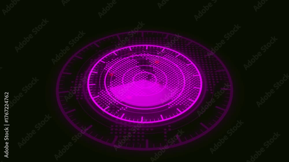 Futuristic Pink Digital Radar Display of World Map with Data Points ...