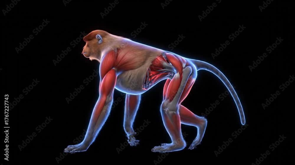 Looping Animation of Rhesus Macaque Anatomy Revealing Muscular System ...