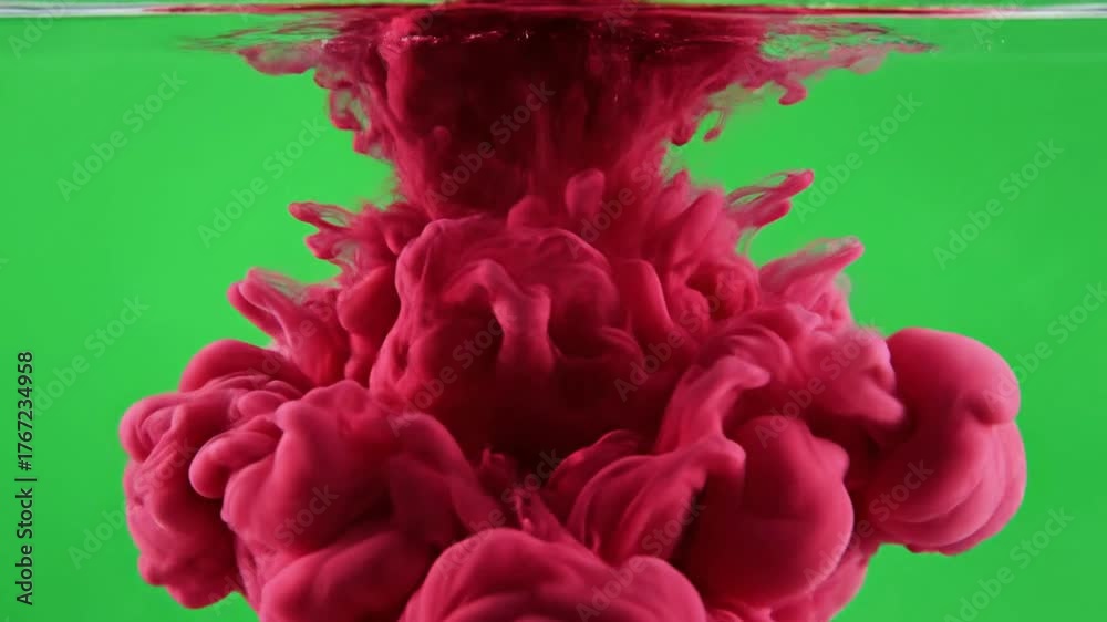 Stockvideon Dynamic Red Ink Cloud Exploding in Water on Green Screen ...