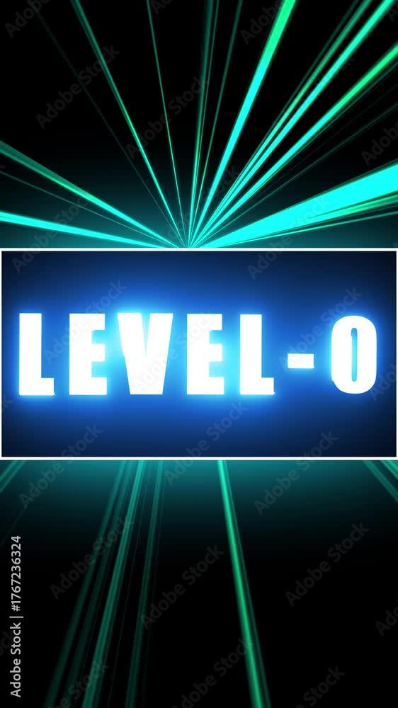 Neon level 0 bright text font blue color animation. next Level up text ...