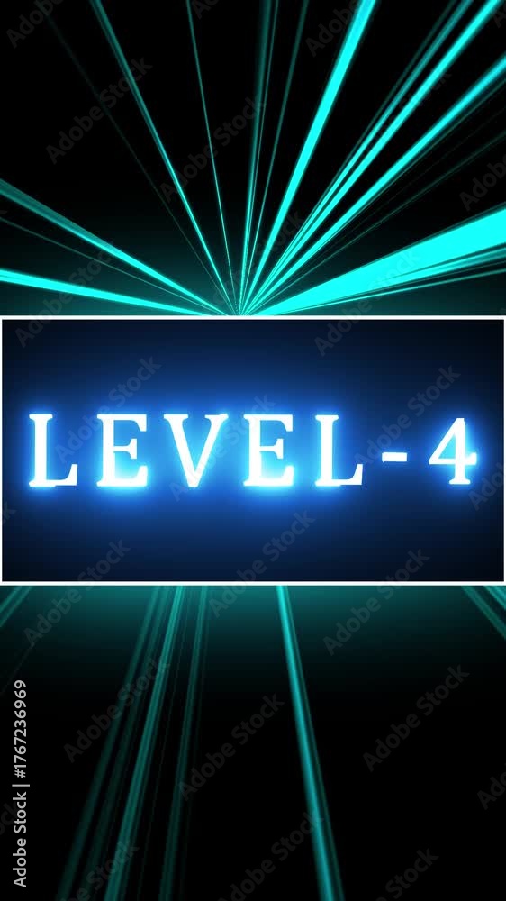 Neon level 4 bright text font blue color animation. next Level up text ...