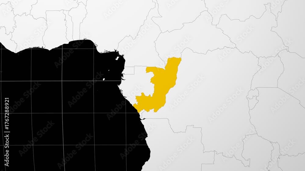 Republic of the Congo map. Animated zoom into the country on the Globe ...