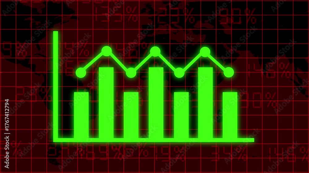 Green Financial Graph on World Map with Percentages bar chart line ...