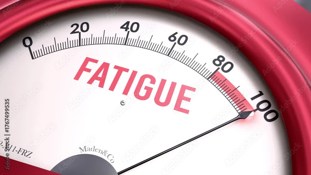 Fatigue off the charts. Meter showing increasing, dangerous and high ...