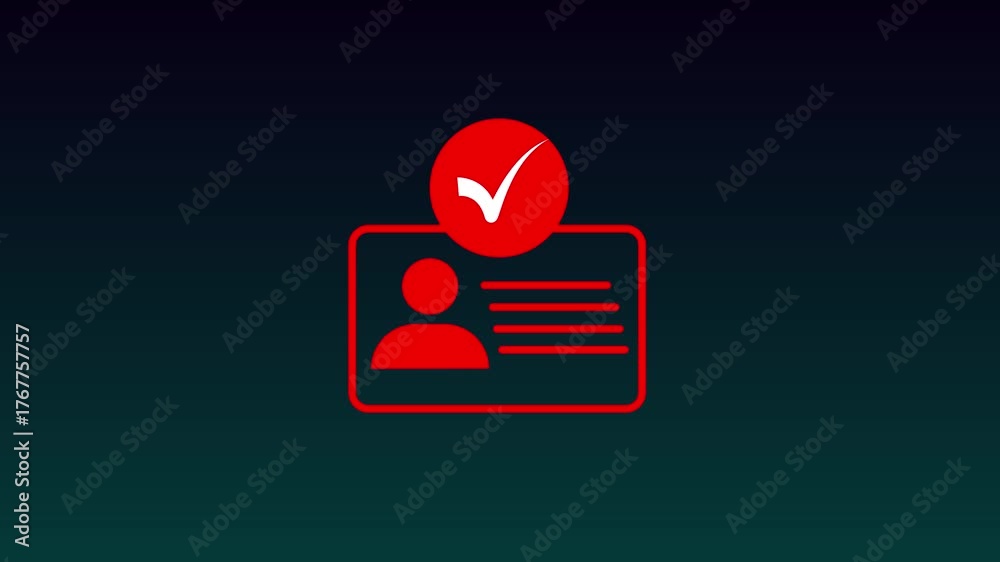 Red ID card icon with checkmark on dark gradient 4k video background ID ...