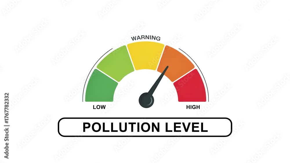 Animated pollution level meter showing movement from low level to high ...