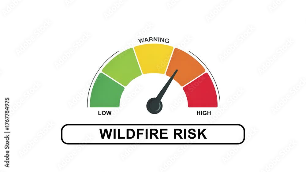 Animated wildfire risk meter showing movement from low level to high ...