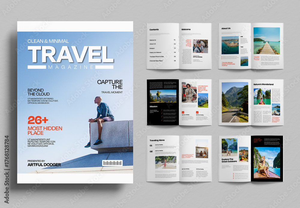 Modern Travel Magazine Template Layout for Adventure and Tourism 素材庫範本 ...