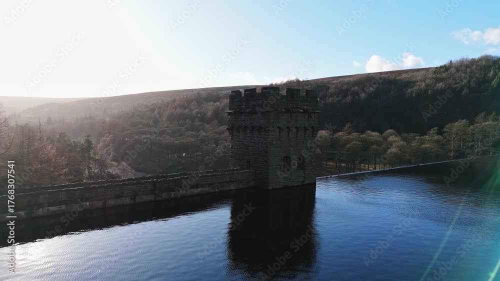 Aerial landscape views of the Howden Dam and Howden Reservoir at the ...