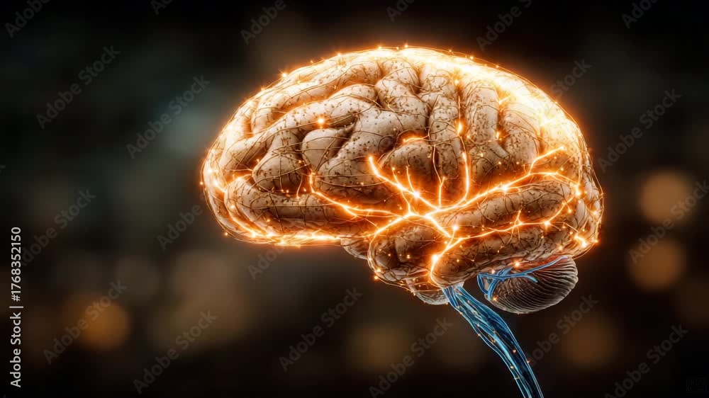 Dynamic brain activity with glowing neural connections, visualize ...