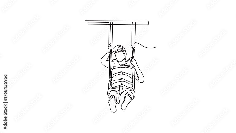 Self drawing animation of single line draw young man is parasailing ...