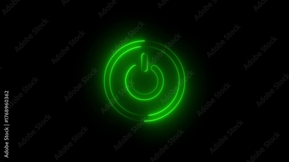 Neon glowing power button icon animation. Neon light power button ...