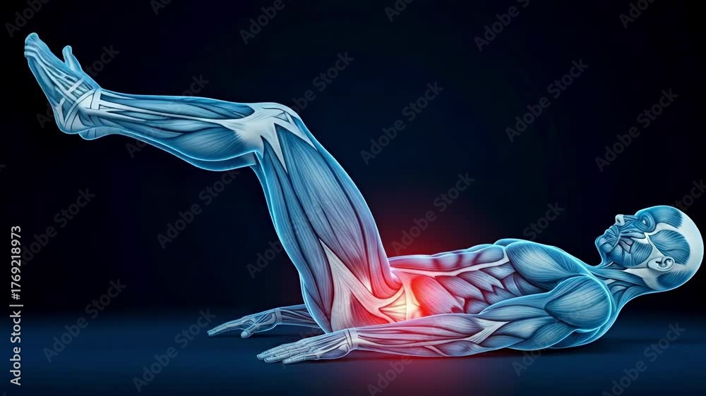 3D Render of Human Muscle Anatomy During Reverse Crunch or Leg Raise ...