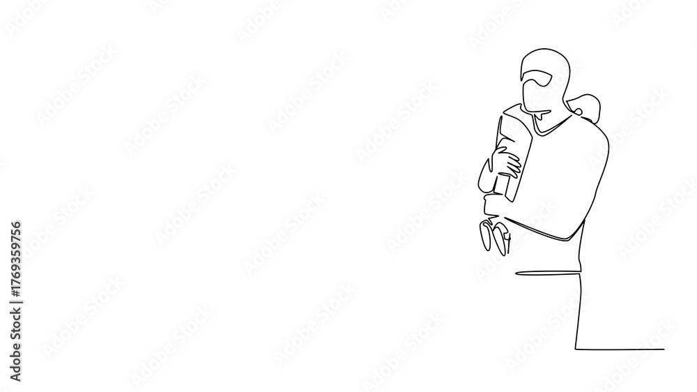 Animated self drawing of single one line drawing a masked man carrying ...