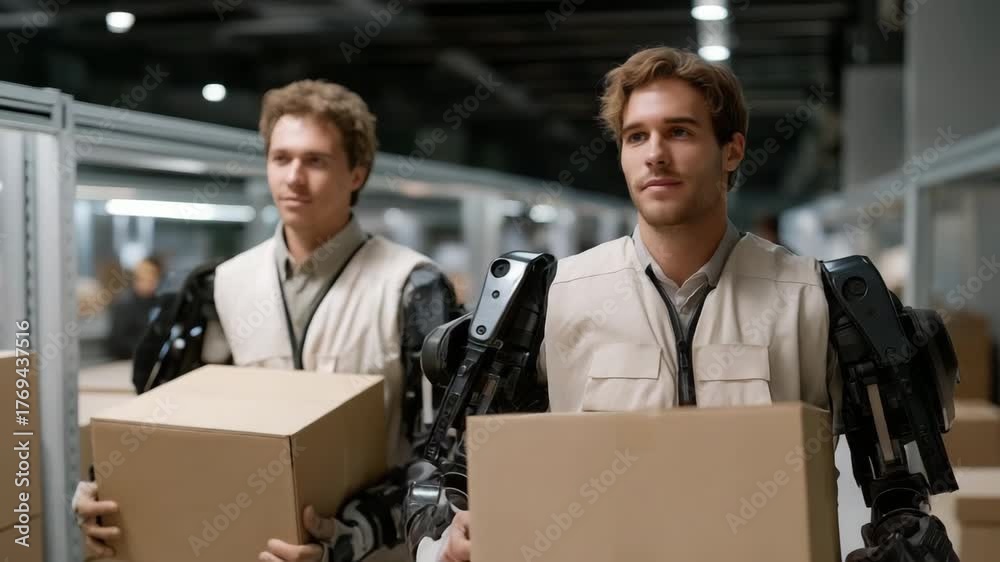 Industrial research center where engineers test robotic exoskeletons on ...