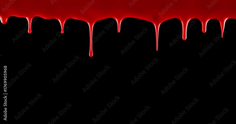 Vivid red blood flowing down over black and green screen. Blood red ...