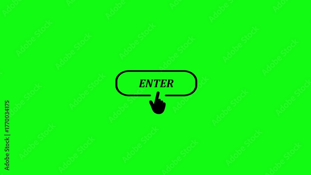 Enter button click icon. Digital hand cursor clicking "enter" button ...