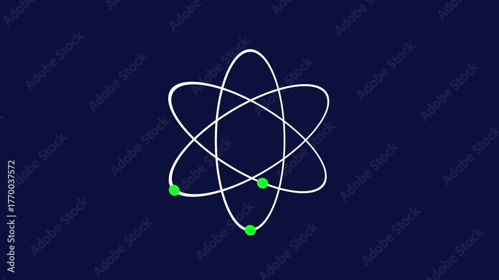 Animated of atom icon. Rotating electrons and pulsating nucleus line ...