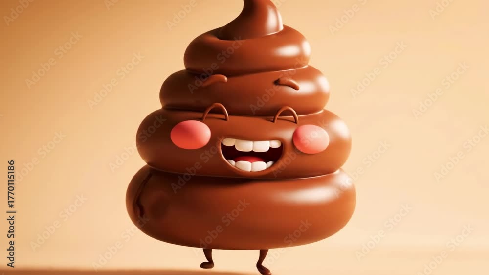 A cheerful cartoon turd with rosy cheeks, an open mouth with teeth, and ...