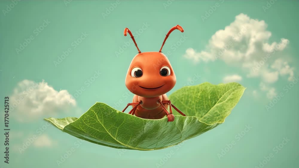 Video Stock Cartoon ant using a leaf as a glider flying through air ...
