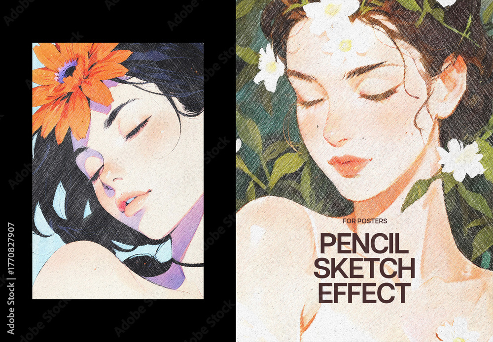 Pencil Sketching Poster Photo Effect Mockup plantilla de Stock | Adobe ...