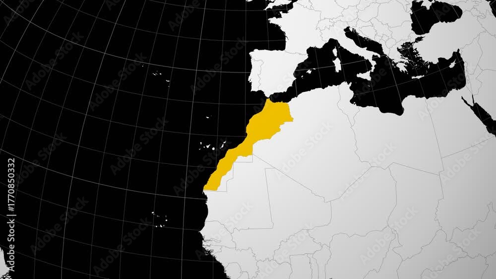 Morocco map. Animated zoom into the country on the Globe in Black White ...