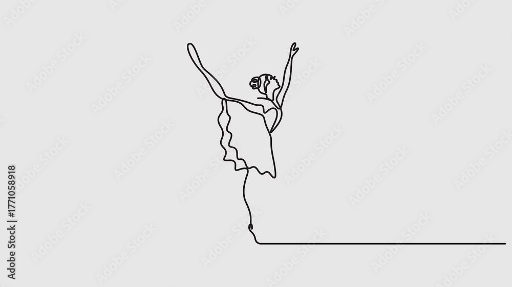 Ballerina dancing single line art animation. Animated sketch drawing ...