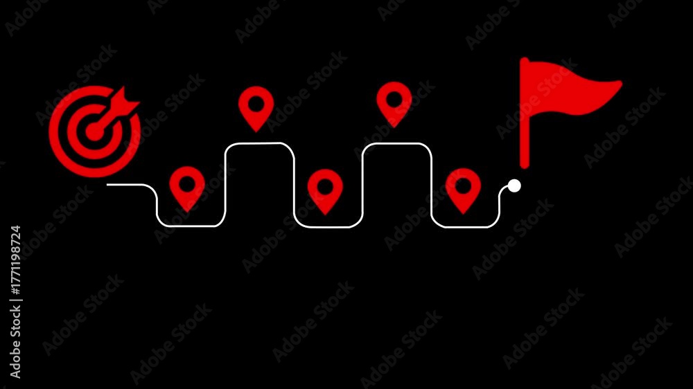 Red target with arrow and runner icon on a winding path with location ...