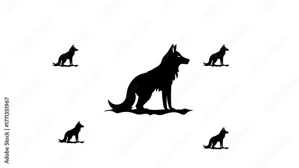 Zoom in and out animation the wild wolf symbol. Large black symbol in ...