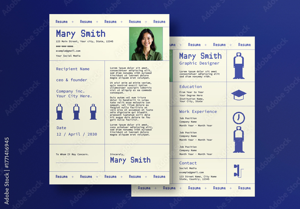 White Pixel Art Resume US Letter Stock Template | Adobe Stock