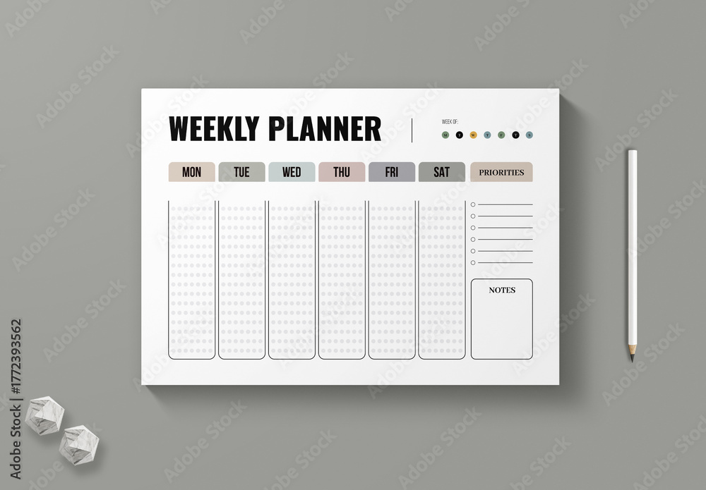 Modern Weekly Landscape Planner Template Design Layout Stock Template ...