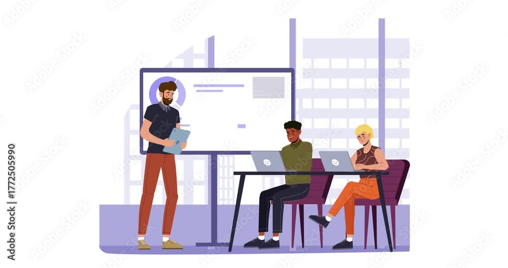 Stockvideon Business service. Moving banner with male entrepreneur ...