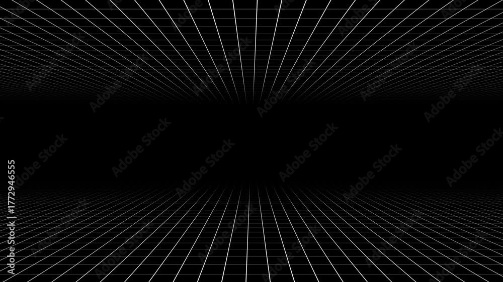 3D infinite white grid tunnel seamless loop animation with grid line ...