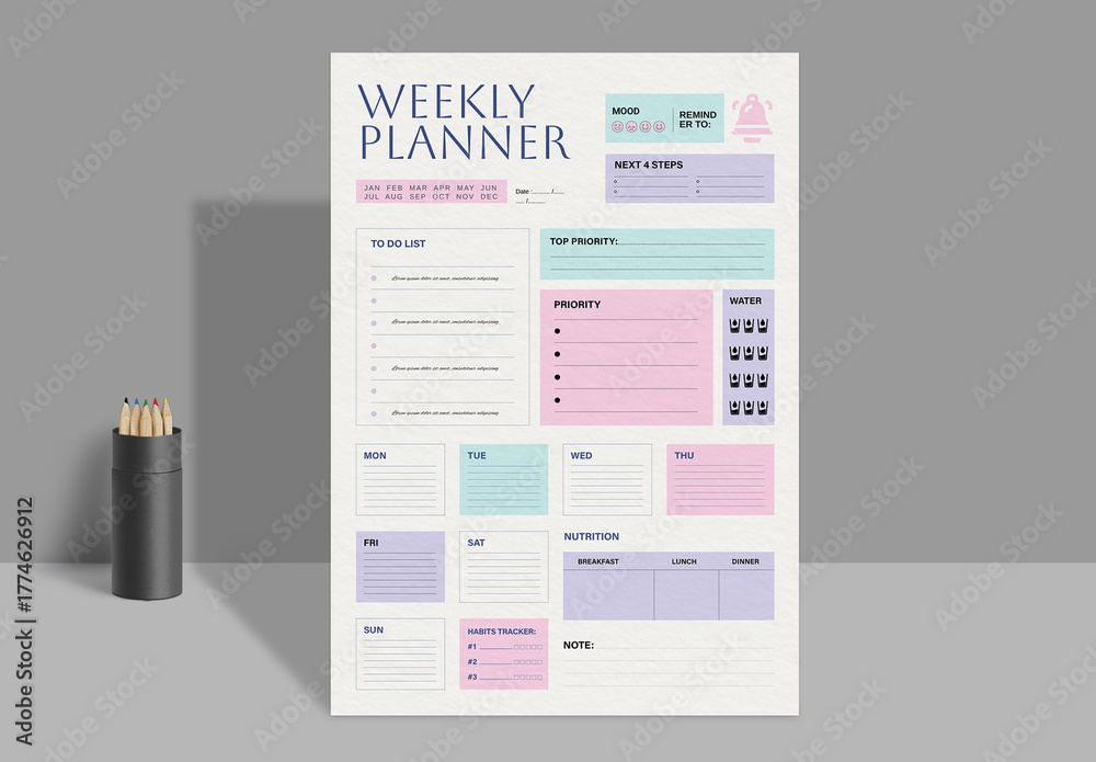Weekly Planner Layout Stock Template | Adobe Stock