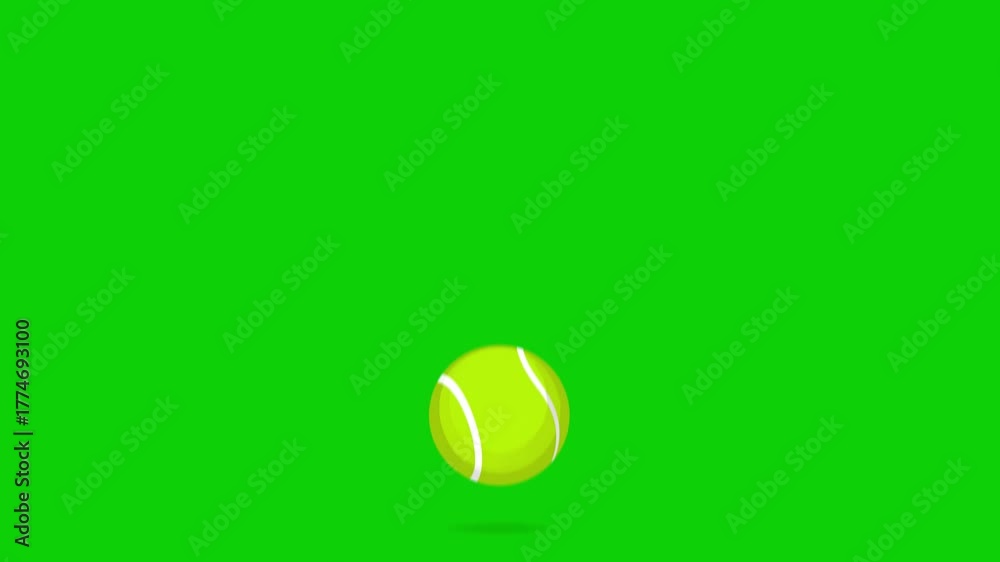 tennis ball dropping vertically and hitting the floor over green screen ...
