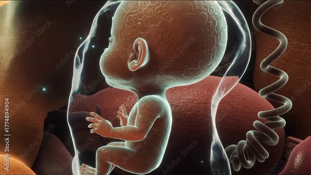 3D animated visualization of fetus growing inside mother’s womb ...