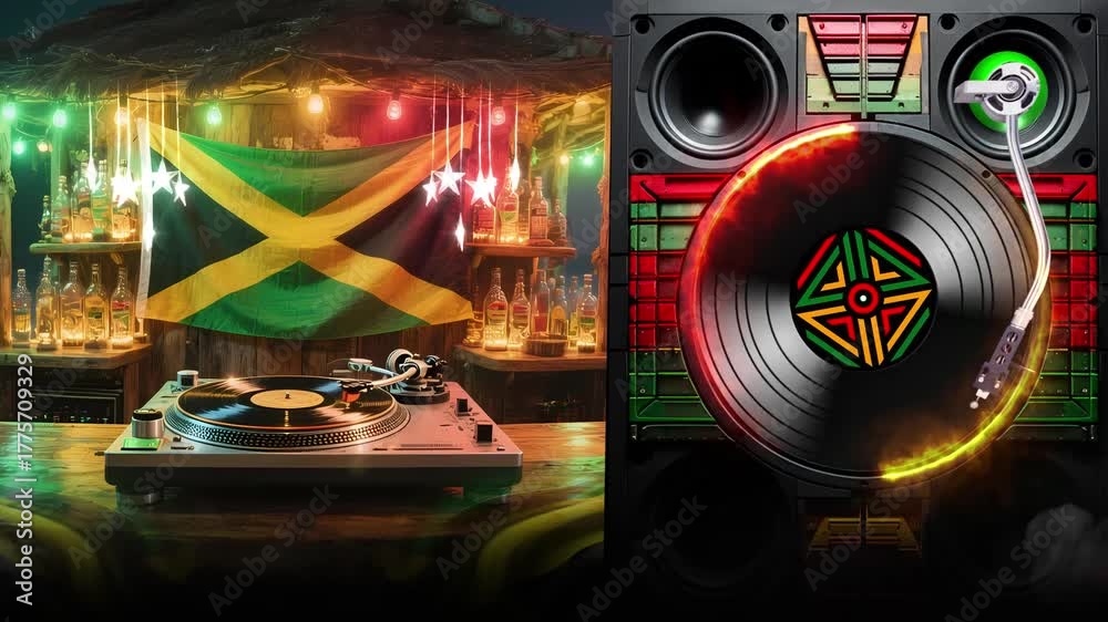 Reggae Radiola DJ Setup, Colorful Lights and Vinyl Record Mood - Setup ...