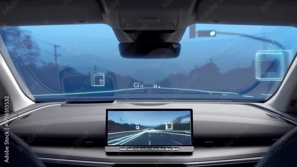 Inside a car with a digital display showing real-time traffic ...