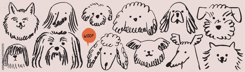 Scribble chalk or charcoal style dogs drawing. Hand drawn puppy ...