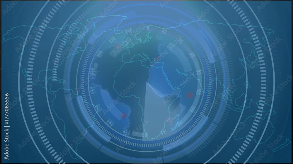 Blue Futuristic Radar Interface with Earth and Global Map Overlay globe ...
