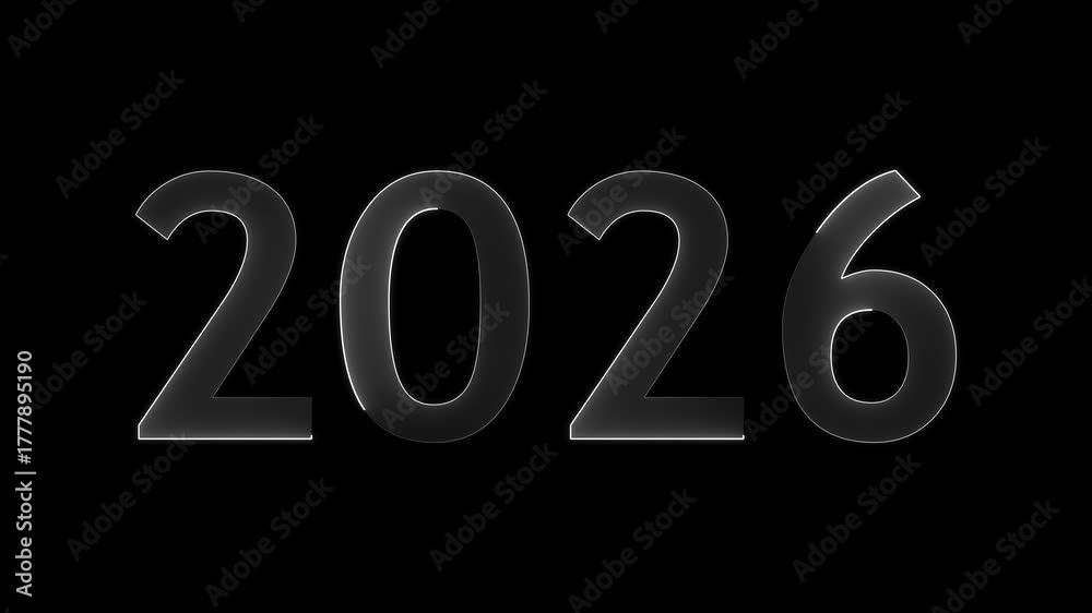 2026 neon text. Abstract 2026 neon text animation, Glowing neon number ...