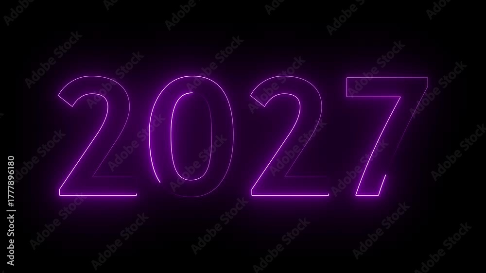 2027 neon text. Abstract 2027 neon text animation, Glowing neon number ...