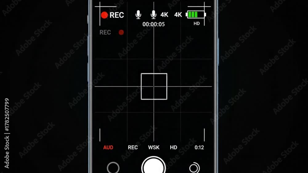 Vertical mobile camera recording screen overlay template on a black ...