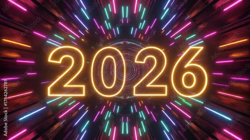 Futuristic Celebration of the Year 2026 with Neon Lights and Dynamic ...